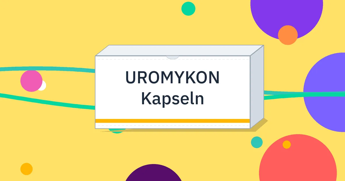 Symbolbild: Packung mit der Aufschrift UROMYKON Kapseln (PZN 06492122) – Verfügbarkeit und Bezug in Apotheken in Frankfurt am Main