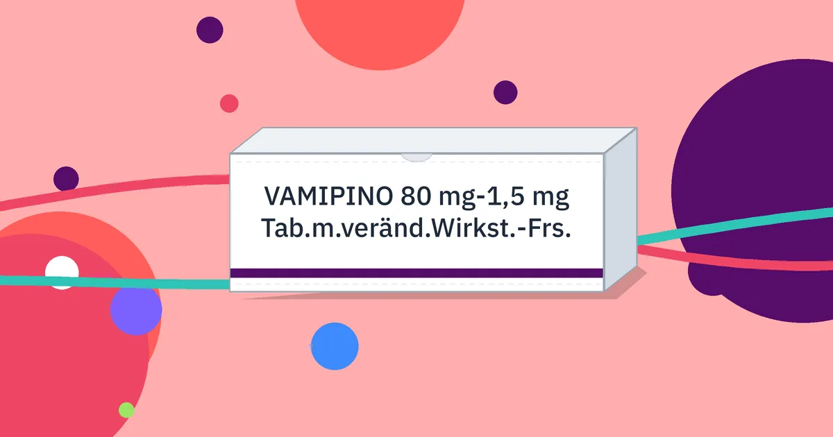 Symbolbild: Packung mit der Aufschrift VAMIPINO 80 mg-1,5 mg Tab.m.veränd.Wirkst.-Frs. (PZN 19817643) – Verfügbarkeit und Bezug in Apotheken in Frankfurt am Main