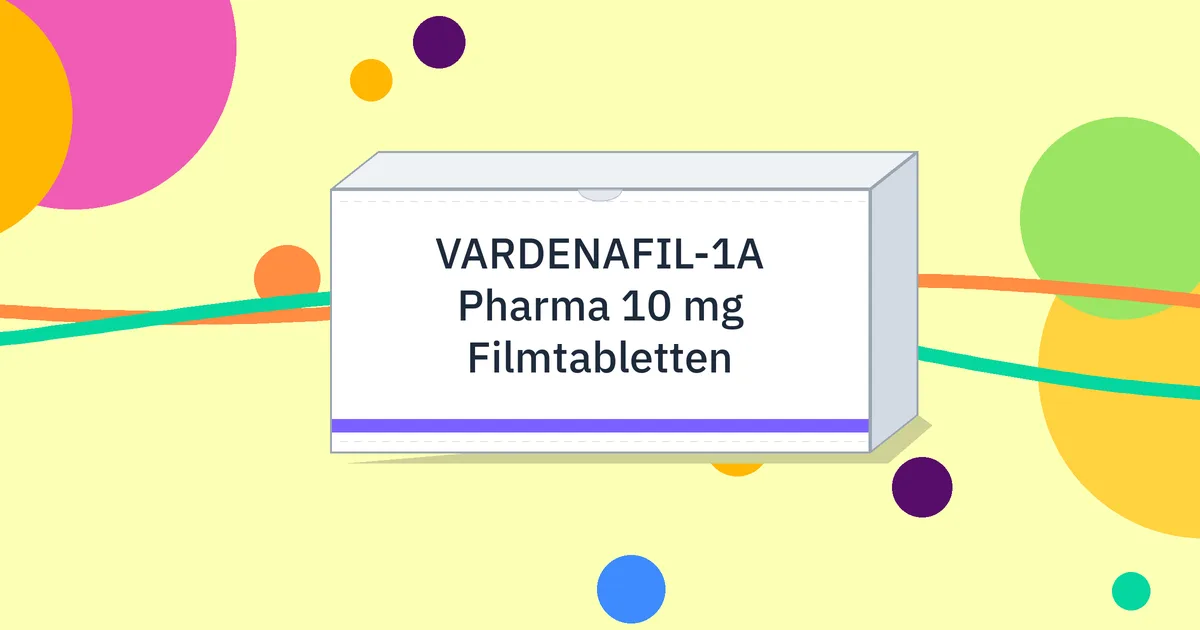 Symbolbild: Packung mit der Aufschrift VARDENAFIL-1A Pharma 10 mg Filmtabletten (PZN 14044886) – Verfügbarkeit und Bezug in Apotheken in Frankfurt am Main