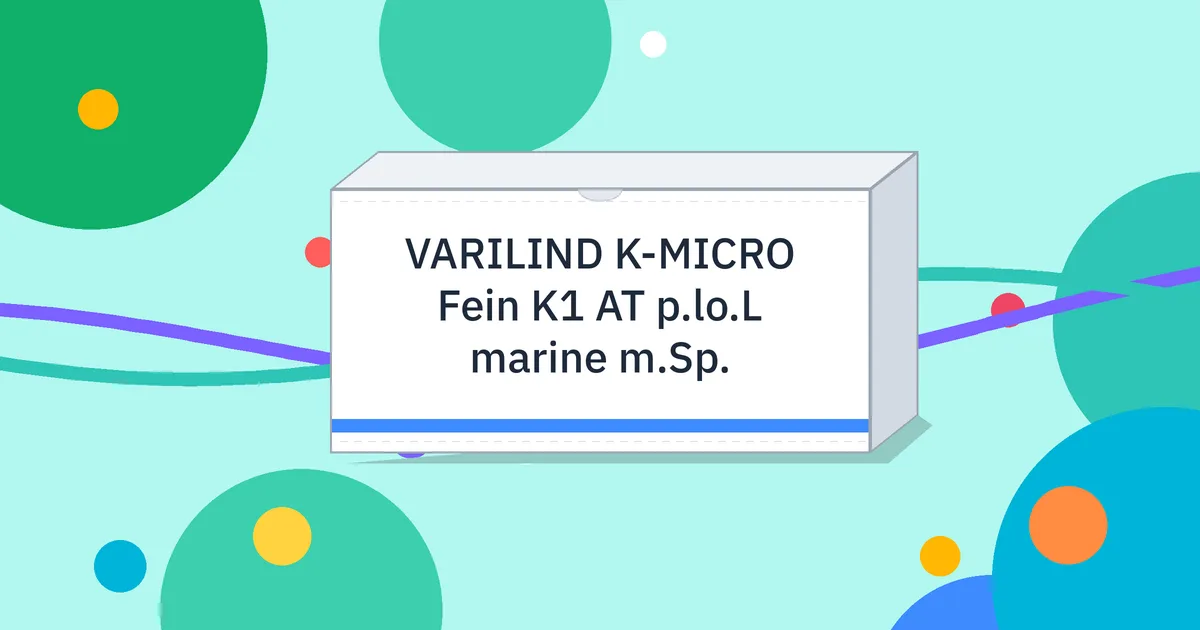 Symbolbild: Packung mit der Aufschrift VARILIND K-MICRO Fein K1 AT p.lo.L marine m.Sp. (PZN 20552109) – Verfügbarkeit und Bezug in Apotheken in Frankfurt am Main