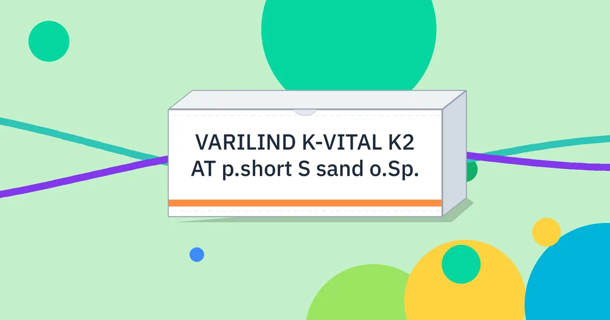 Symbolbild: Packung mit der Aufschrift VARILIND K-VITAL K2 AT p.short S sand o.Sp. (PZN 20561396) – Verfügbarkeit und Bezug in Apotheken in Frankfurt am Main