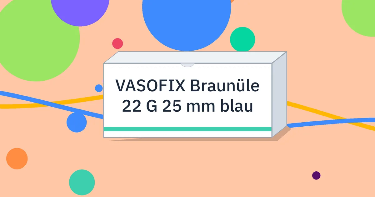 Symbolbild: Packung mit der Aufschrift VASOFIX Braunüle 22 G 25 mm blau (PZN 08761394) – Verfügbarkeit und Bezug in Apotheken in Frankfurt am Main
