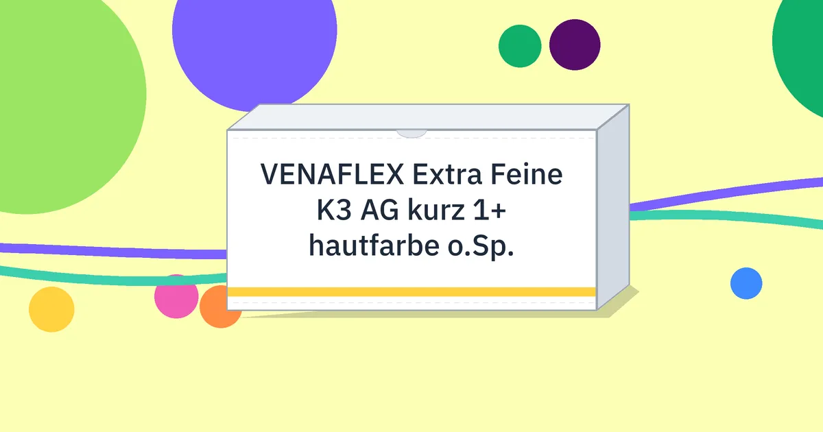 Symbolbild: Packung mit der Aufschrift VENAFLEX Extra Feine K3 AG kurz 1+ hautfarbe o.Sp. (PZN 18308299) – Verfügbarkeit und Bezug in Apotheken in Frankfurt am Main