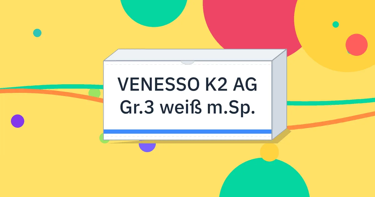 Symbolbild: Packung mit der Aufschrift VENESSO K2 AG Gr.3 weiß m.Sp. (PZN 03278339) – Verfügbarkeit und Bezug in Apotheken in Frankfurt am Main