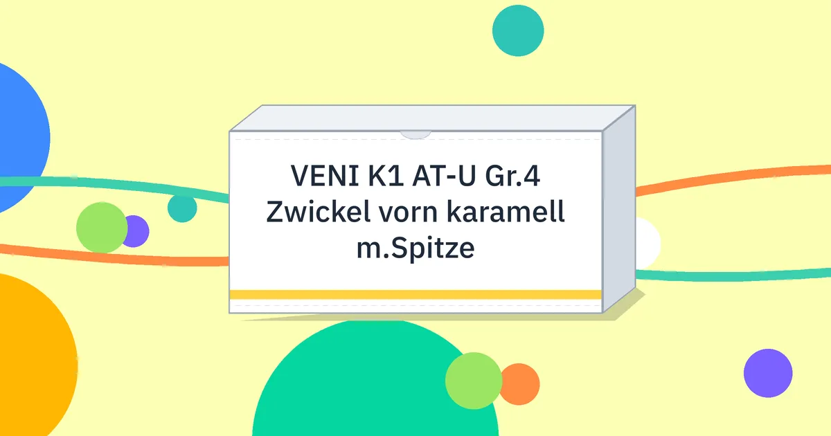 Symbolbild: Packung mit der Aufschrift VENI K1 AT-U Gr.4 Zwickel vorn karamell m.Spitze (PZN 13758767) – Verfügbarkeit und Bezug in Apotheken in Frankfurt am Main