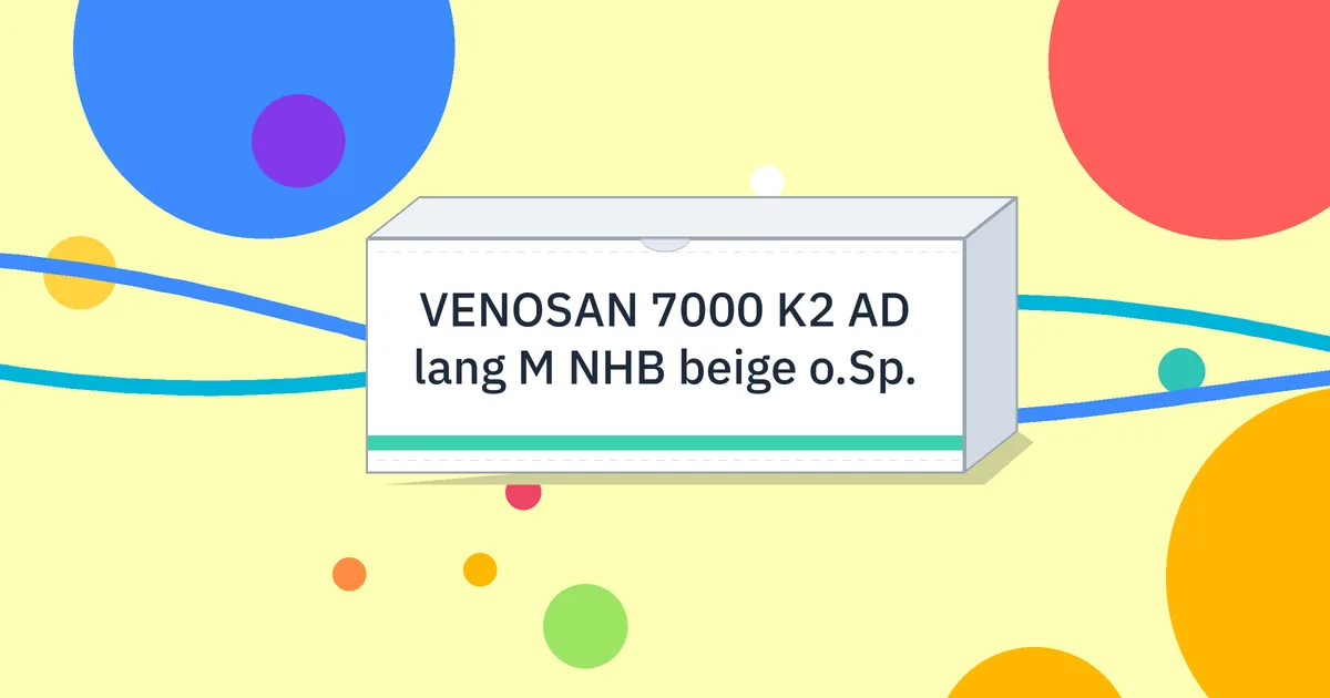 Symbolbild: Packung mit der Aufschrift VENOSAN 7000 K2 AD lang M NHB beige o.Sp. (PZN 14434357) – Verfügbarkeit und Bezug in Apotheken in Frankfurt am Main