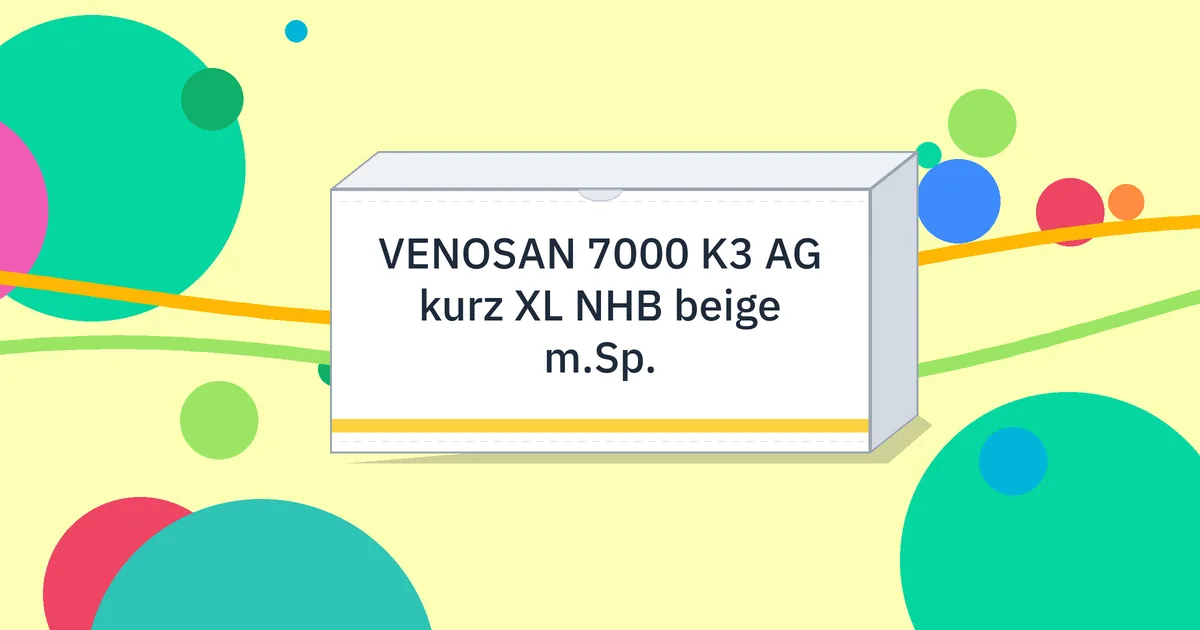 Symbolbild: Packung mit der Aufschrift VENOSAN 7000 K3 AG kurz XL NHB beige m.Sp. (PZN 14435486) – Verfügbarkeit und Bezug in Apotheken in Frankfurt am Main