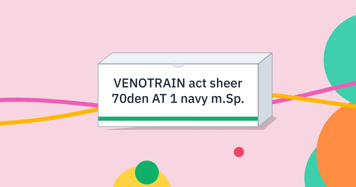 Symbolbild: Packung mit der Aufschrift VENOTRAIN act sheer 70den AT 1 navy m.Sp. (PZN 16206703) – Verfügbarkeit und Bezug in Apotheken in Frankfurt am Main