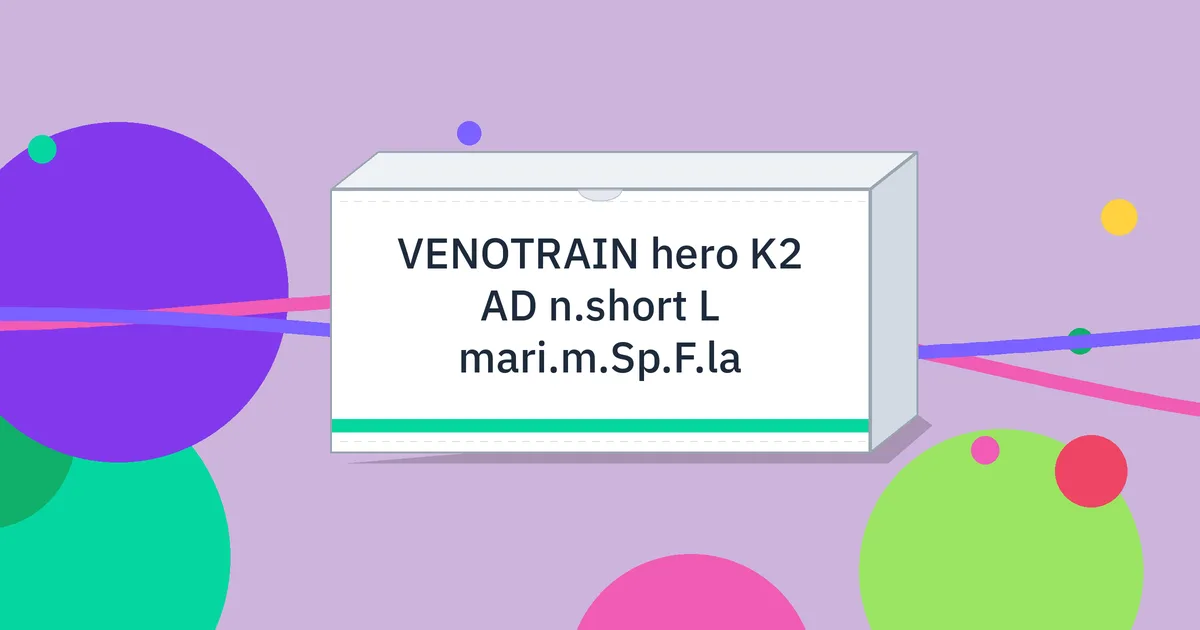Symbolbild: Packung mit der Aufschrift VENOTRAIN hero K2 AD n.short L mari.m.Sp.F.la (PZN 19189299) – Verfügbarkeit und Bezug in Apotheken in Frankfurt am Main