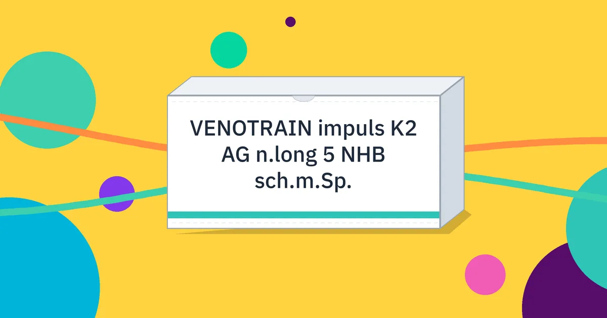 Symbolbild: Packung mit der Aufschrift VENOTRAIN impuls K2 AG n.long 5 NHB sch.m.Sp. (PZN 00507644) – Verfügbarkeit und Bezug in Apotheken in Frankfurt am Main