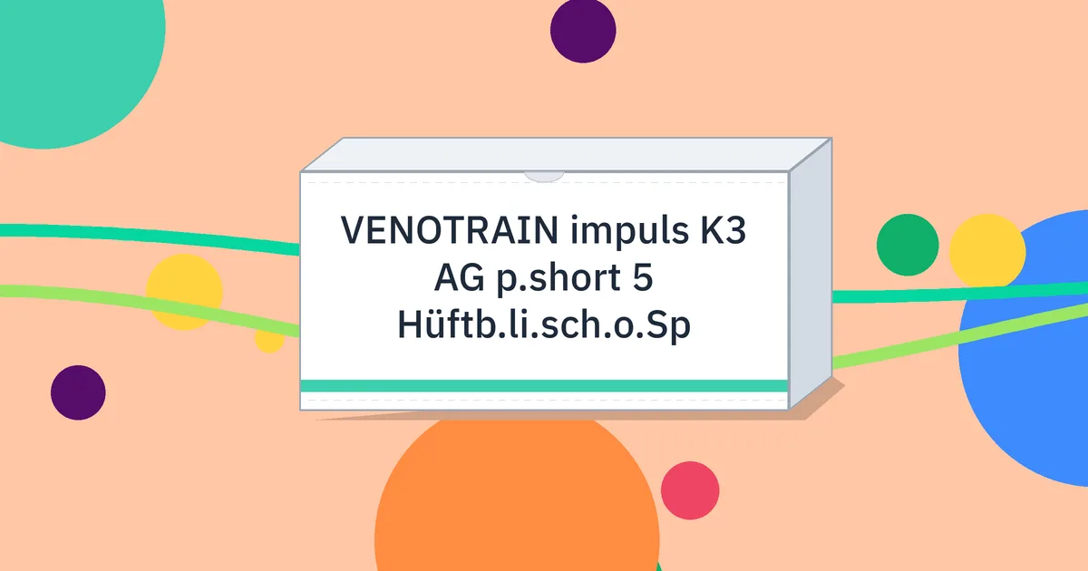 Symbolbild: Packung mit der Aufschrift VENOTRAIN impuls K3 AG p.short 5 Hüftb.li.sch.o.Sp (PZN 10296036) – Verfügbarkeit und Bezug in Apotheken in Frankfurt am Main