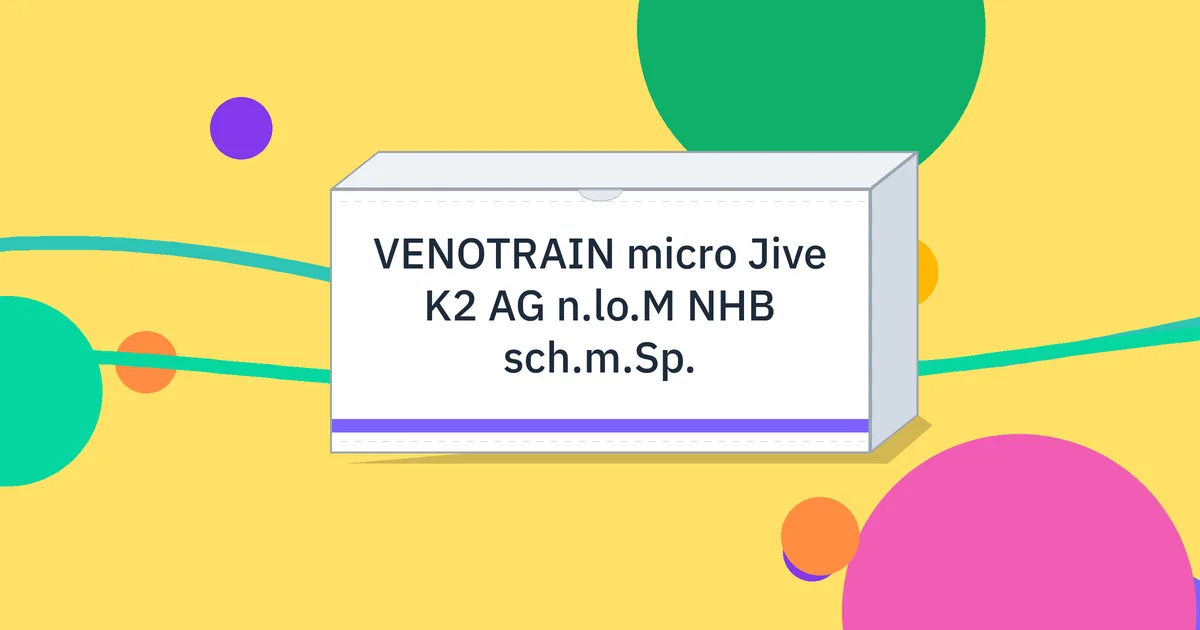 Symbolbild: Packung mit der Aufschrift VENOTRAIN micro Jive K2 AG n.lo.M NHB sch.m.Sp. (PZN 17768260) – Verfügbarkeit und Bezug in Apotheken in Frankfurt am Main