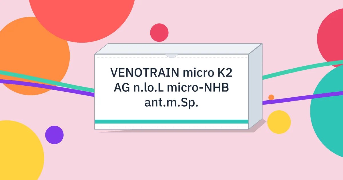 Symbolbild: Packung mit der Aufschrift VENOTRAIN micro K2 AG n.lo.L micro-NHB ant.m.Sp. (PZN 16067294) – Verfügbarkeit und Bezug in Apotheken in Frankfurt am Main