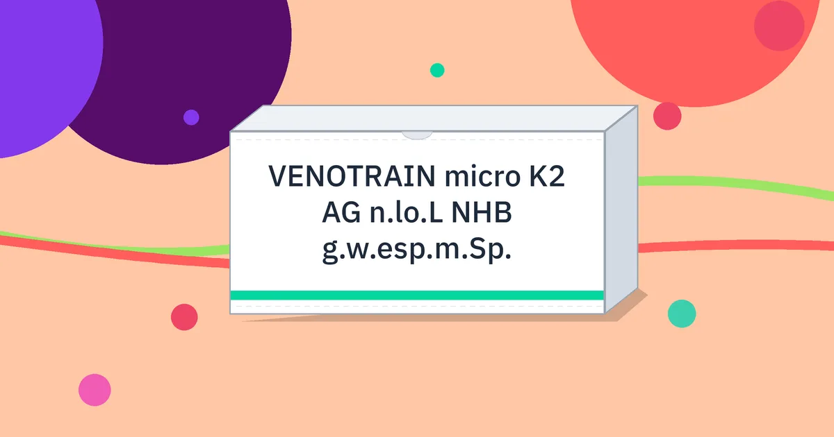Symbolbild: Packung mit der Aufschrift VENOTRAIN micro K2 AG n.lo.L NHB g.w.esp.m.Sp. (PZN 09020292) – Verfügbarkeit und Bezug in Apotheken in Frankfurt am Main