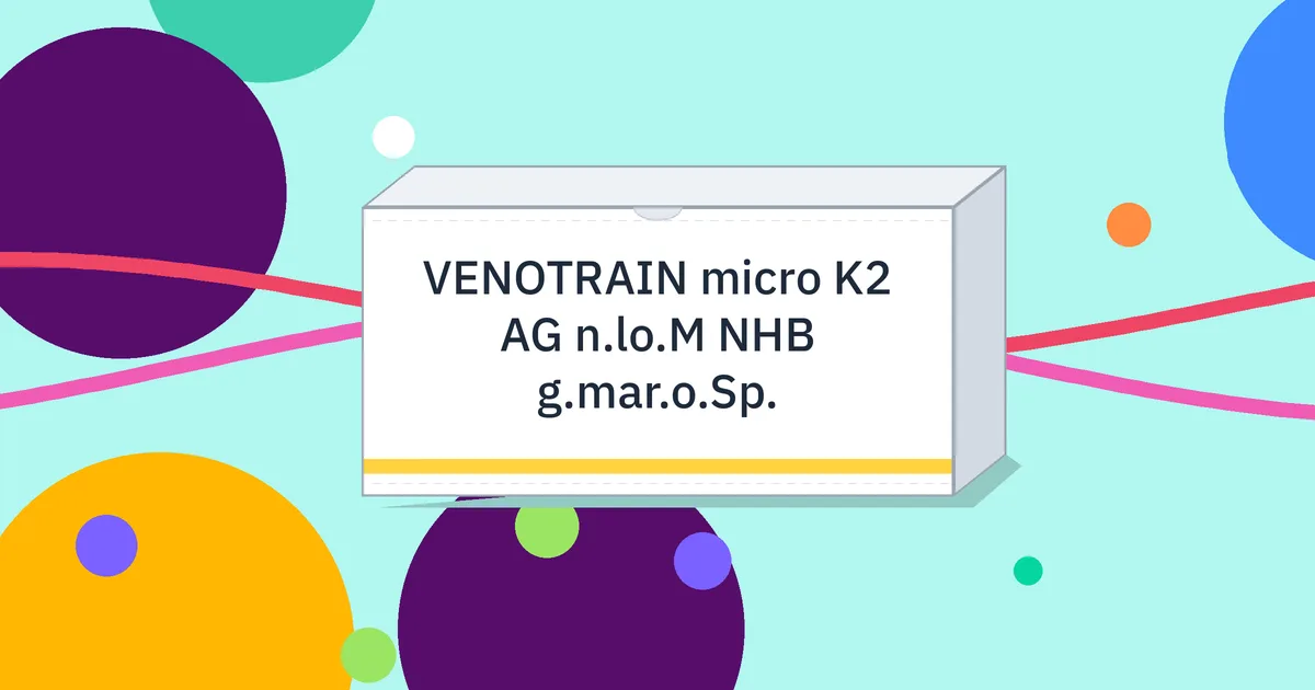 Symbolbild: Packung mit der Aufschrift VENOTRAIN micro K2 AG n.lo.M NHB g.mar.o.Sp. (PZN 04680658) – Verfügbarkeit und Bezug in Apotheken in Frankfurt am Main