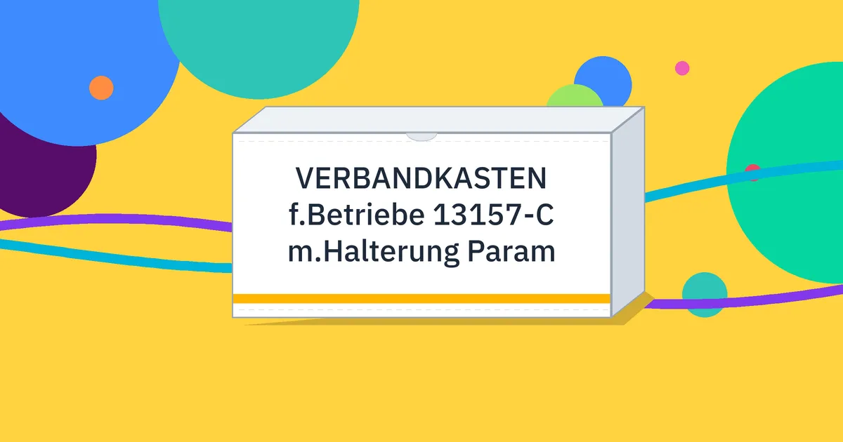 Symbolbild: Packung mit der Aufschrift VERBANDKASTEN f.Betriebe 13157-C m.Halterung Param (PZN 09235259) – Verfügbarkeit und Bezug in Apotheken in Frankfurt am Main
