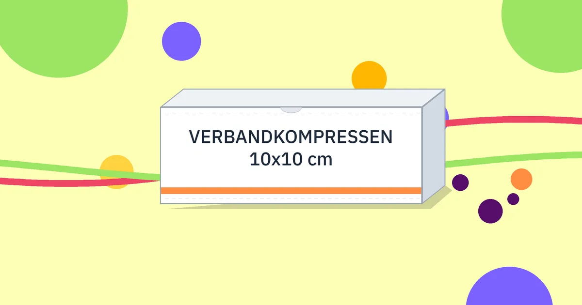 Symbolbild: Packung mit der Aufschrift VERBANDKOMPRESSEN 10x10 cm (PZN 07200311) – Verfügbarkeit und Bezug in Apotheken in Frankfurt am Main