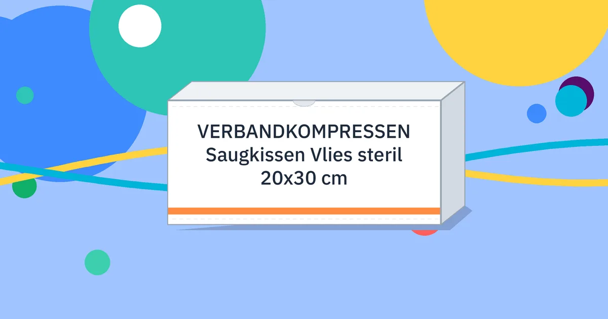 Symbolbild: Packung mit der Aufschrift VERBANDKOMPRESSEN Saugkissen Vlies steril 20x30 cm (PZN 11859926) – Verfügbarkeit und Bezug in Apotheken in Frankfurt am Main
