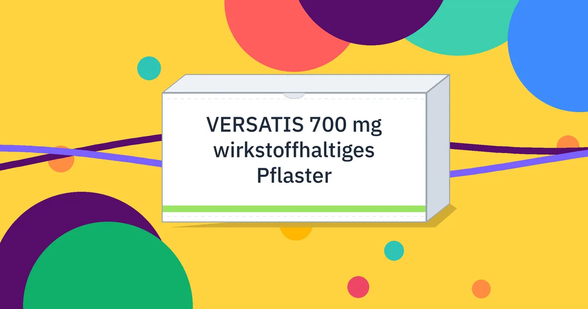 Symbolbild: Packung mit der Aufschrift VERSATIS 700 mg wirkstoffhaltiges Pflaster (PZN 15560271) – Verfügbarkeit und Bezug in Apotheken in Frankfurt am Main