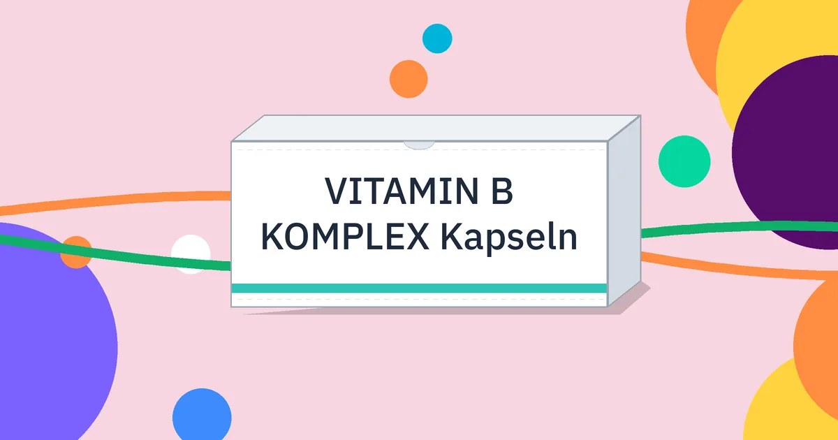 Symbolbild: Packung mit der Aufschrift VITAMIN B KOMPLEX Kapseln (PZN 04829764) – Verfügbarkeit und Bezug in Apotheken in Frankfurt am Main