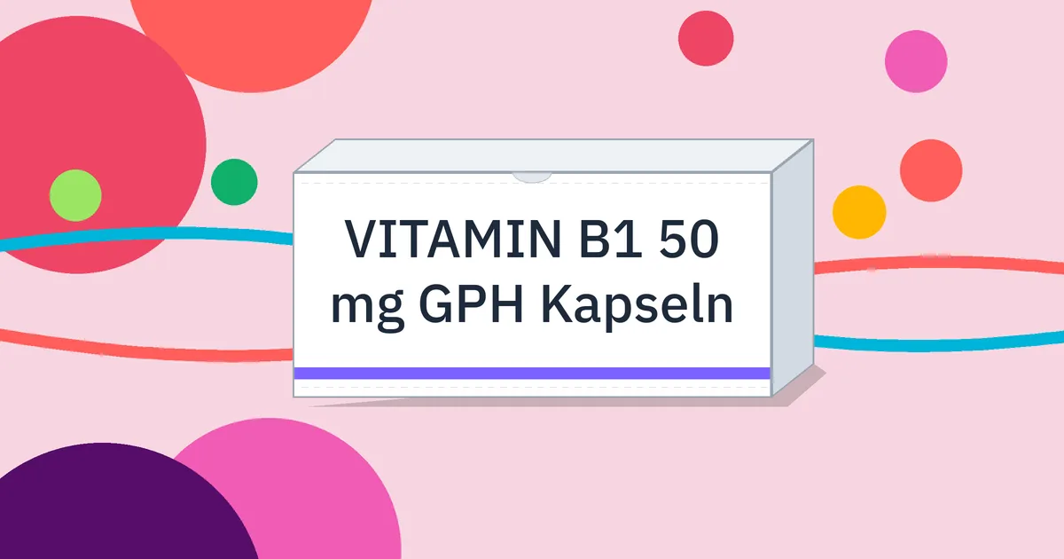 Symbolbild: Packung mit der Aufschrift VITAMIN B1 50 mg GPH Kapseln (PZN 16570998) – Verfügbarkeit und Bezug in Apotheken in Frankfurt am Main