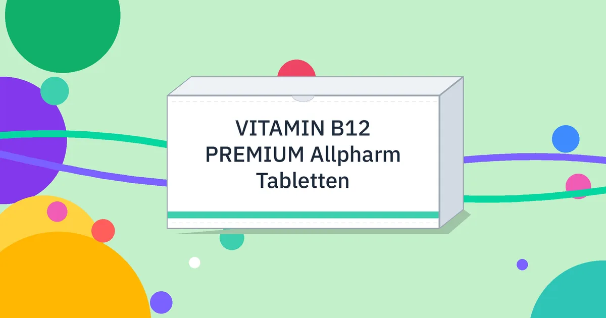 Symbolbild: Packung mit der Aufschrift VITAMIN B12 PREMIUM Allpharm Tabletten (PZN 10300938) – Verfügbarkeit und Bezug in Apotheken in Frankfurt am Main
