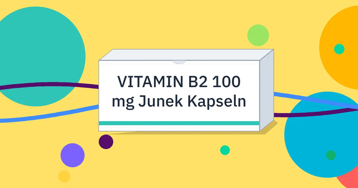 Symbolbild: Packung mit der Aufschrift VITAMIN B2 100 mg Junek Kapseln (PZN 16572313) – Verfügbarkeit und Bezug in Apotheken in Frankfurt am Main