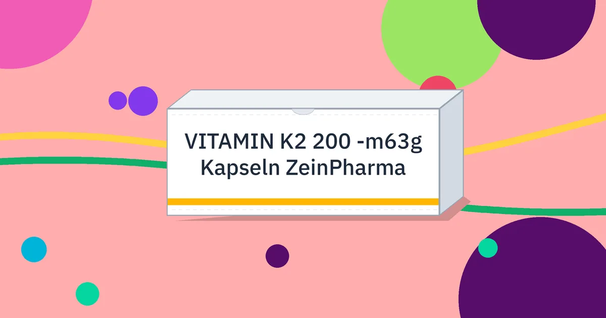 Symbolbild: Packung mit der Aufschrift VITAMIN K2 200 -m63g Kapseln ZeinPharma (PZN 19299272) – Verfügbarkeit und Bezug in Apotheken in Frankfurt am Main