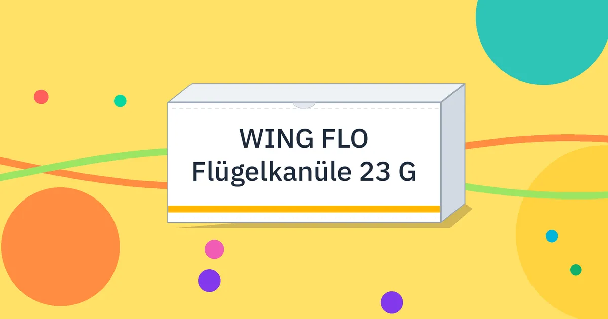 Symbolbild: Packung mit der Aufschrift WING FLO Flügelkanüle 23 G (PZN 09379768) – Verfügbarkeit und Bezug in Apotheken in Frankfurt am Main