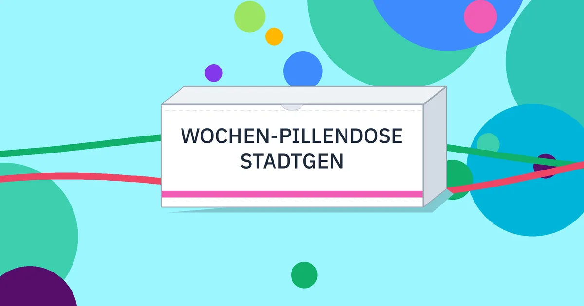 Symbolbild: Packung mit der Aufschrift WOCHEN-PILLENDOSE STADTGEN (PZN 10065006) – Verfügbarkeit und Bezug in Apotheken in Frankfurt am Main