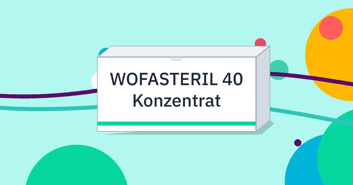 Symbolbild: Packung mit der Aufschrift WOFASTERIL 40 Konzentrat (PZN 09783736) – Verfügbarkeit und Bezug in Apotheken in Frankfurt am Main