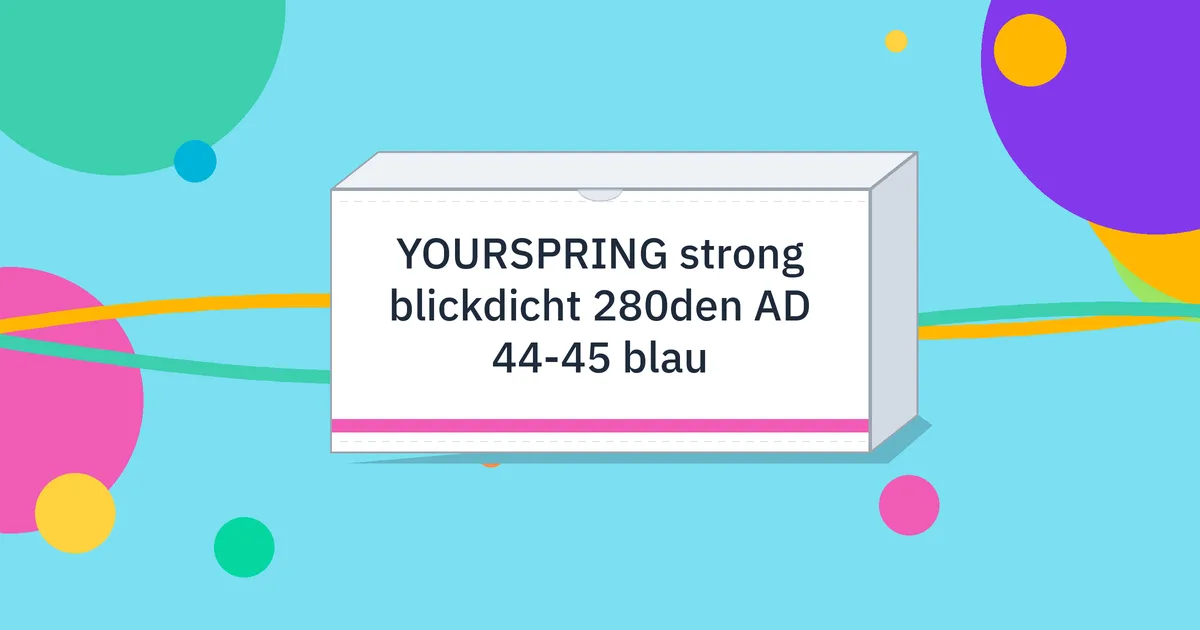 Symbolbild: Packung mit der Aufschrift YOURSPRING strong blickdicht 280den AD 44-45 blau (PZN 18058655) – Verfügbarkeit und Bezug in Apotheken in Frankfurt am Main