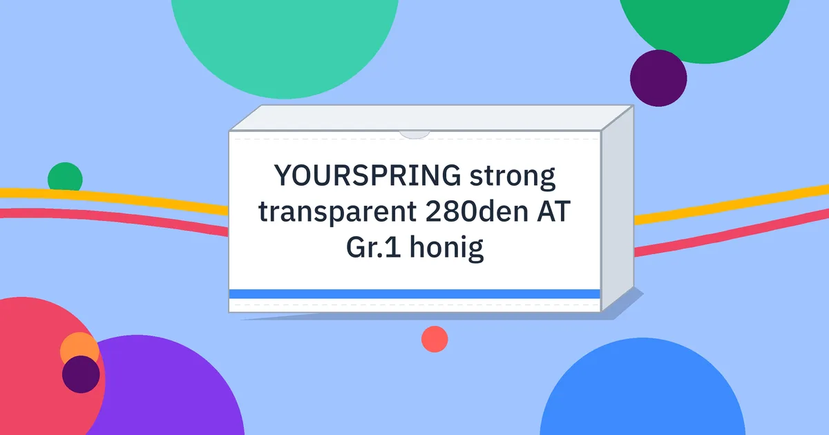 Symbolbild: Packung mit der Aufschrift YOURSPRING strong transparent 280den AT Gr.1 honig (PZN 18058230) – Verfügbarkeit und Bezug in Apotheken in Frankfurt am Main