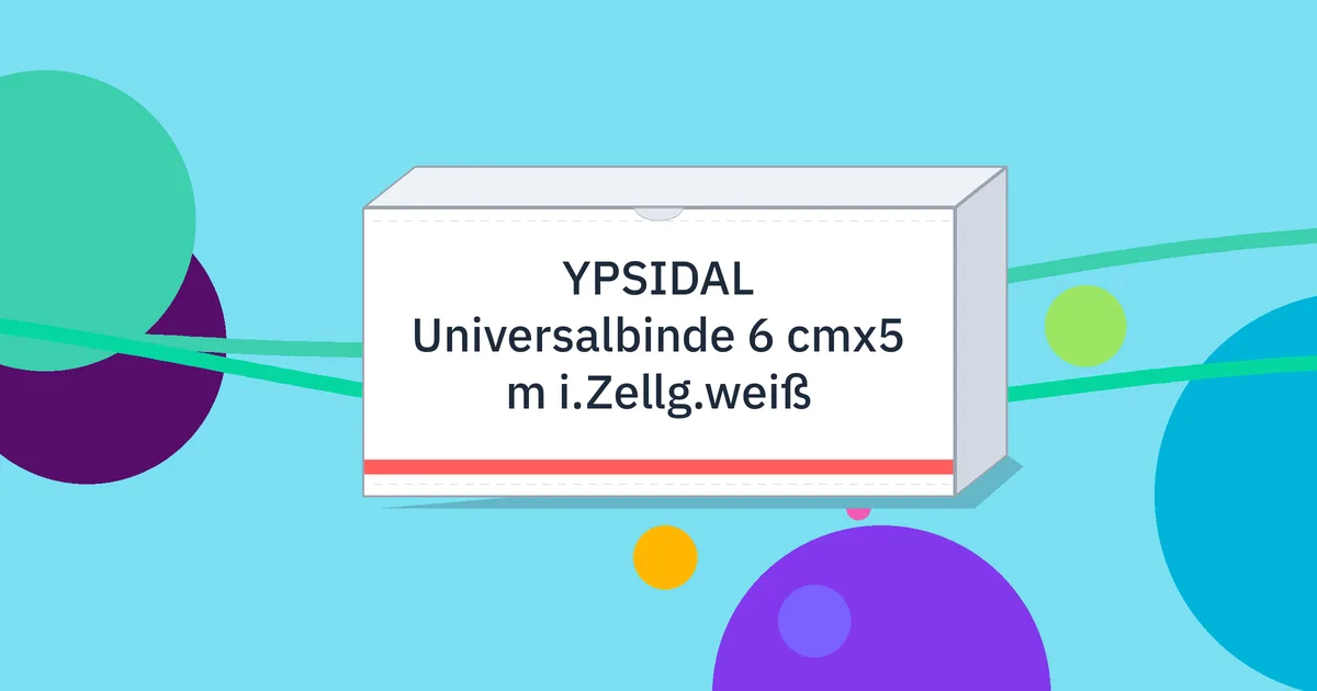 Symbolbild: Packung mit der Aufschrift YPSIDAL Universalbinde 6 cmx5 m i.Zellg.weiß (PZN 12604370) – Verfügbarkeit und Bezug in Apotheken in Frankfurt am Main