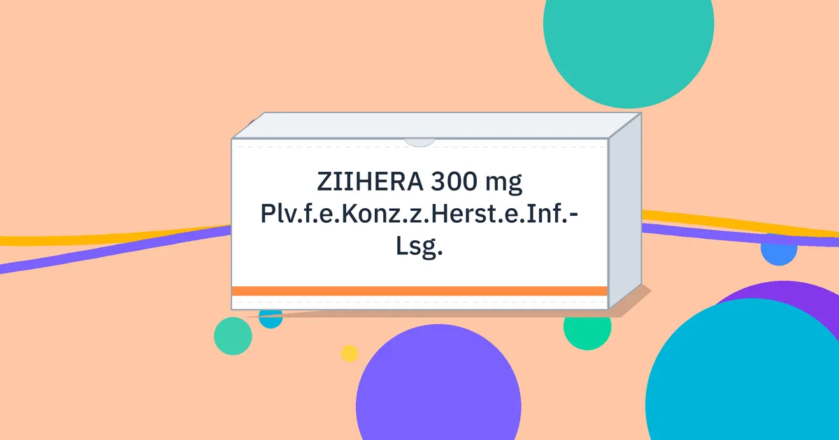 Symbolbild: Packung mit der Aufschrift ZIIHERA 300 mg Plv.f.e.Konz.z.Herst.e.Inf.-Lsg. (PZN 19445615) – Verfügbarkeit und Bezug in Apotheken in Frankfurt am Main