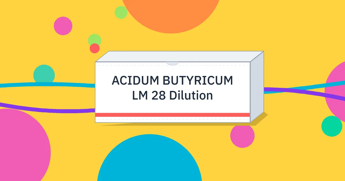 Symbolbild: Packung mit der Aufschrift ACIDUM BUTYRICUM LM 28 Dilution (PZN 13271031) – Verfügbarkeit und Bezug in Apotheken in Frankfurt am Main