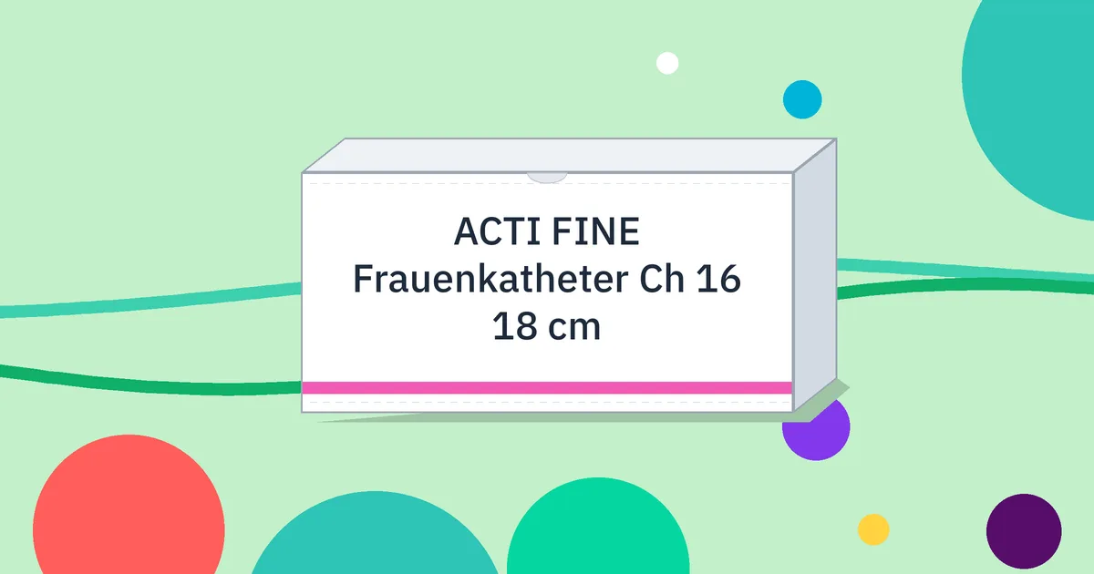 Symbolbild: Packung mit der Aufschrift ACTI FINE Frauenkatheter Ch 16 18 cm (PZN 09616501) – Verfügbarkeit und Bezug in Apotheken in Frankfurt am Main