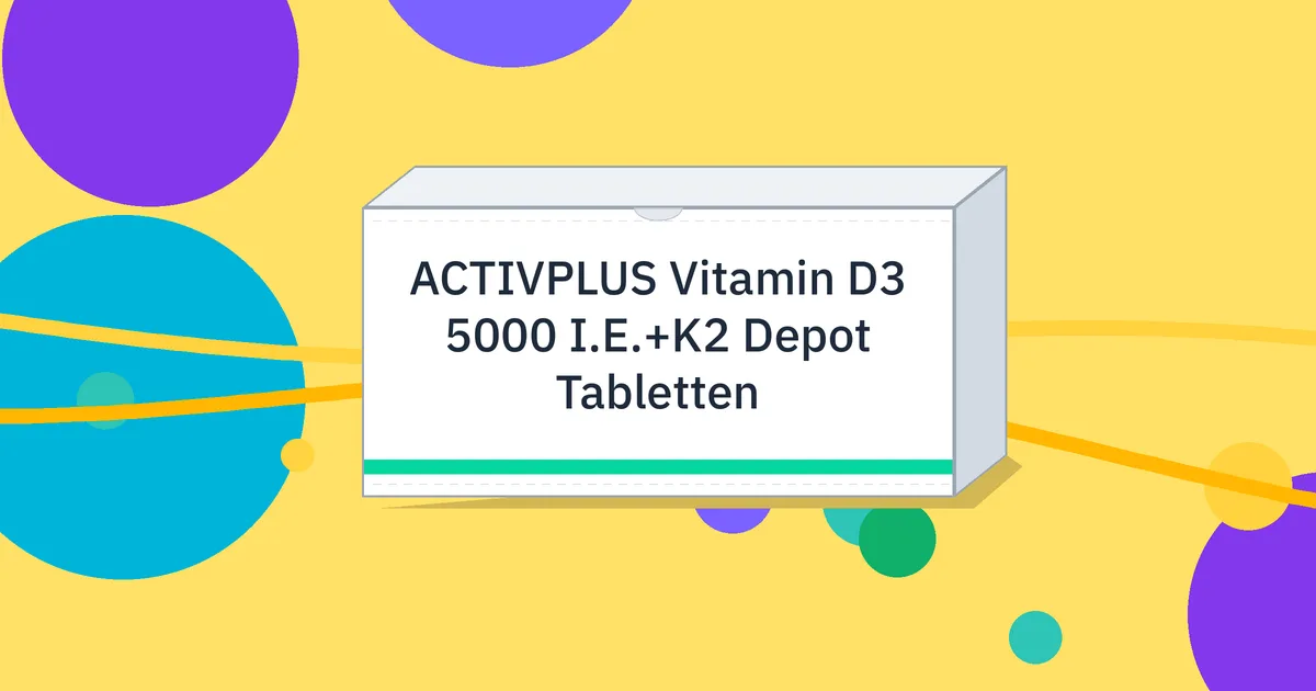 Symbolbild: Packung mit der Aufschrift ACTIVPLUS Vitamin D3 5000 I.E.+K2 Depot Tabletten (PZN 20119542) – Verfügbarkeit und Bezug in Apotheken in Frankfurt am Main