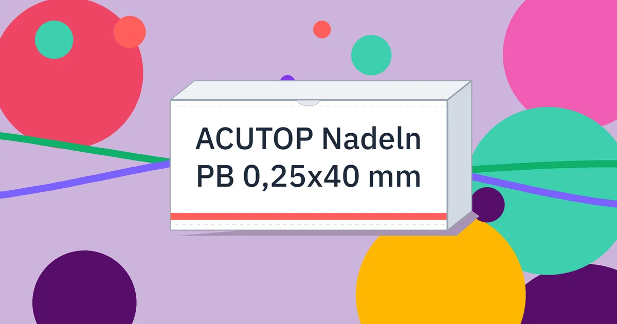 Symbolbild: Packung mit der Aufschrift ACUTOP Nadeln PB 0,25x40 mm (PZN 12466353) – Verfügbarkeit und Bezug in Apotheken in Frankfurt am Main