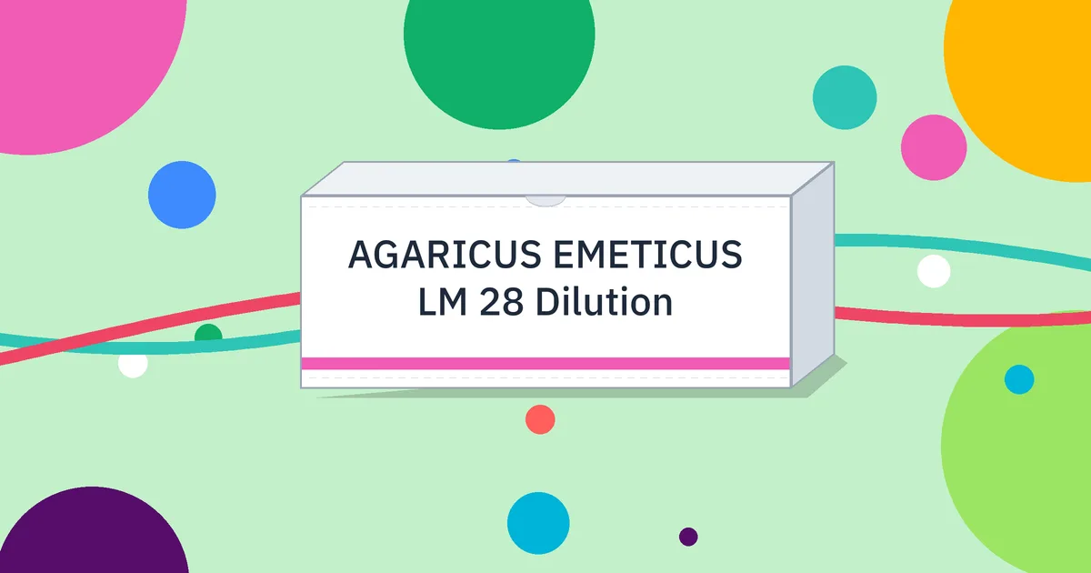 Symbolbild: Packung mit der Aufschrift AGARICUS EMETICUS LM 28 Dilution (PZN 13304227) – Verfügbarkeit und Bezug in Apotheken in Frankfurt am Main