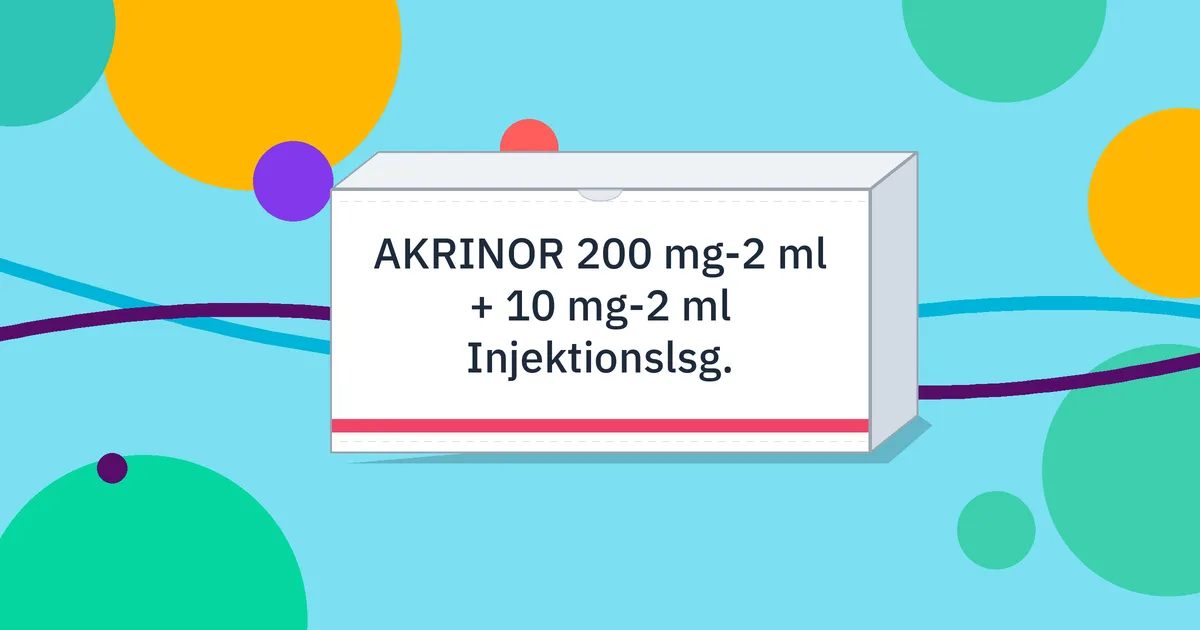 Symbolbild: Packung mit der Aufschrift AKRINOR 200 mg-2 ml + 10 mg-2 ml Injektionslsg. (PZN 10130318) – Verfügbarkeit und Bezug in Apotheken in Frankfurt am Main