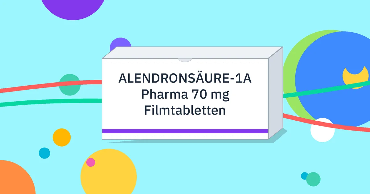 Symbolbild: Packung mit der Aufschrift ALENDRONSÄURE-1A Pharma 70 mg Filmtabletten (PZN 09012677) – Verfügbarkeit und Bezug in Apotheken in Frankfurt am Main