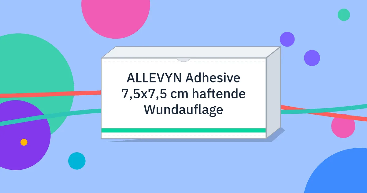 Symbolbild: Packung mit der Aufschrift ALLEVYN Adhesive 7,5x7,5 cm haftende Wundauflage (PZN 07388941) – Verfügbarkeit und Bezug in Apotheken in Frankfurt am Main