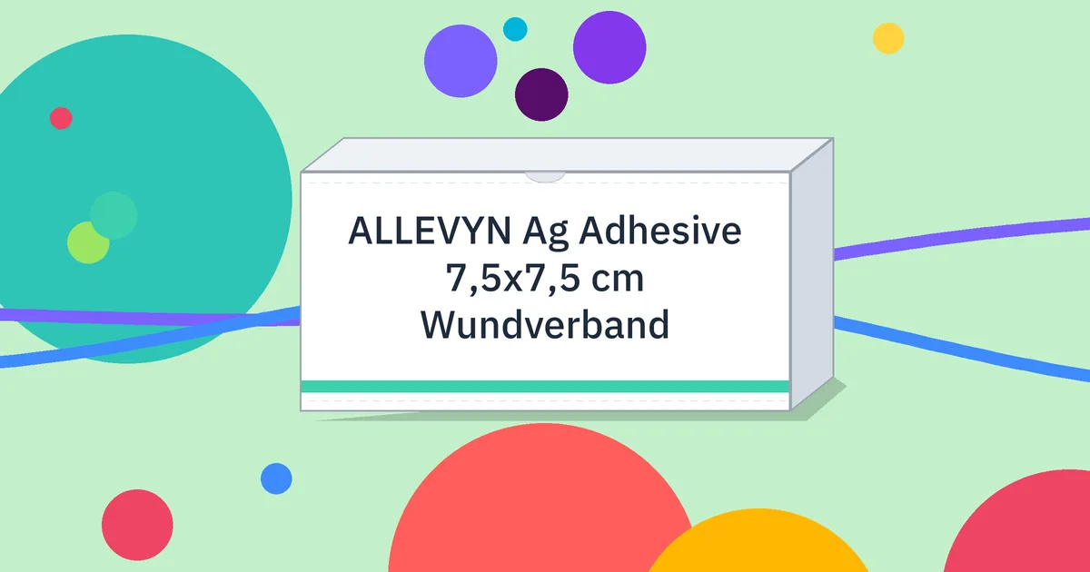 Symbolbild: Packung mit der Aufschrift ALLEVYN Ag Adhesive 7,5x7,5 cm Wundverband (PZN 11853680) – Verfügbarkeit und Bezug in Apotheken in Frankfurt am Main