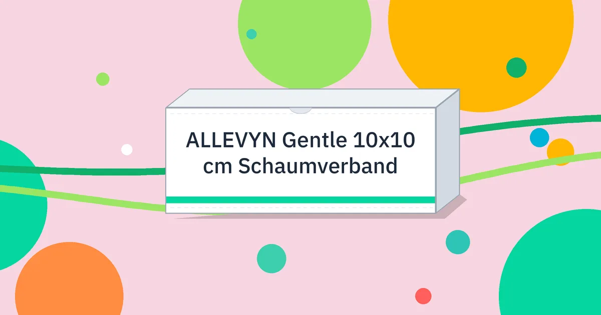 Symbolbild: Packung mit der Aufschrift ALLEVYN Gentle 10x10 cm Schaumverband (PZN 12729315) – Verfügbarkeit und Bezug in Apotheken in Frankfurt am Main