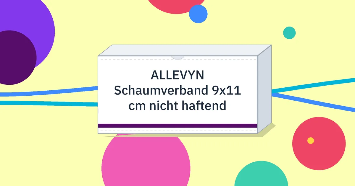 Symbolbild: Packung mit der Aufschrift ALLEVYN Schaumverband 9x11 cm nicht haftend (PZN 15896628) – Verfügbarkeit und Bezug in Apotheken in Frankfurt am Main
