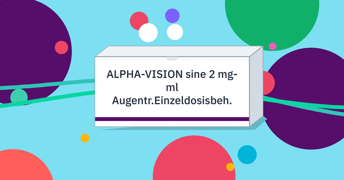 Symbolbild: Packung mit der Aufschrift ALPHA-VISION sine 2 mg-ml Augentr.Einzeldosisbeh. (PZN 19984743) – Verfügbarkeit und Bezug in Apotheken in Frankfurt am Main