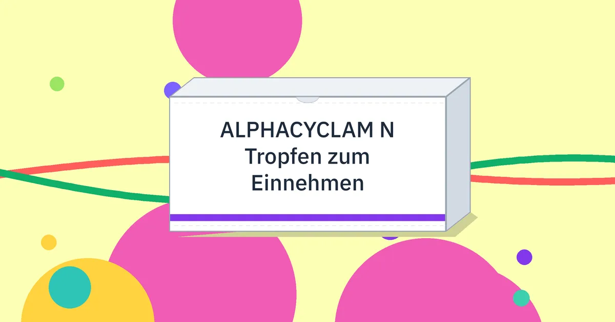 Symbolbild: Packung mit der Aufschrift ALPHACYCLAM N Tropfen zum Einnehmen (PZN 02450871) – Verfügbarkeit und Bezug in Apotheken in Frankfurt am Main