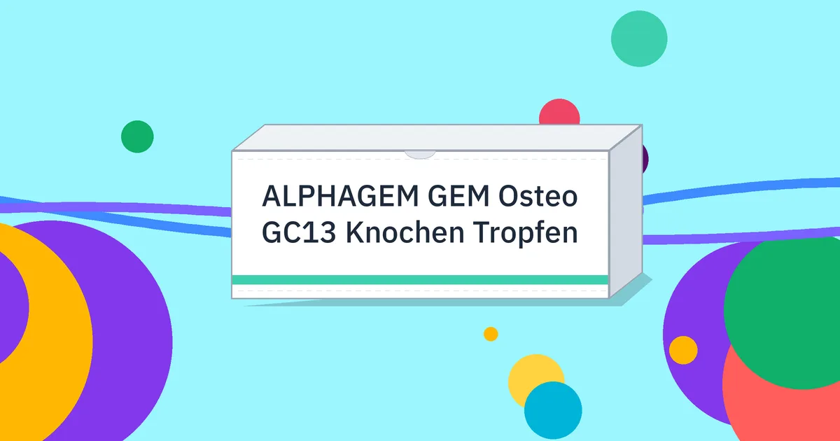 Symbolbild: Packung mit der Aufschrift ALPHAGEM GEM Osteo GC13 Knochen Tropfen (PZN 20296563) – Verfügbarkeit und Bezug in Apotheken in Frankfurt am Main