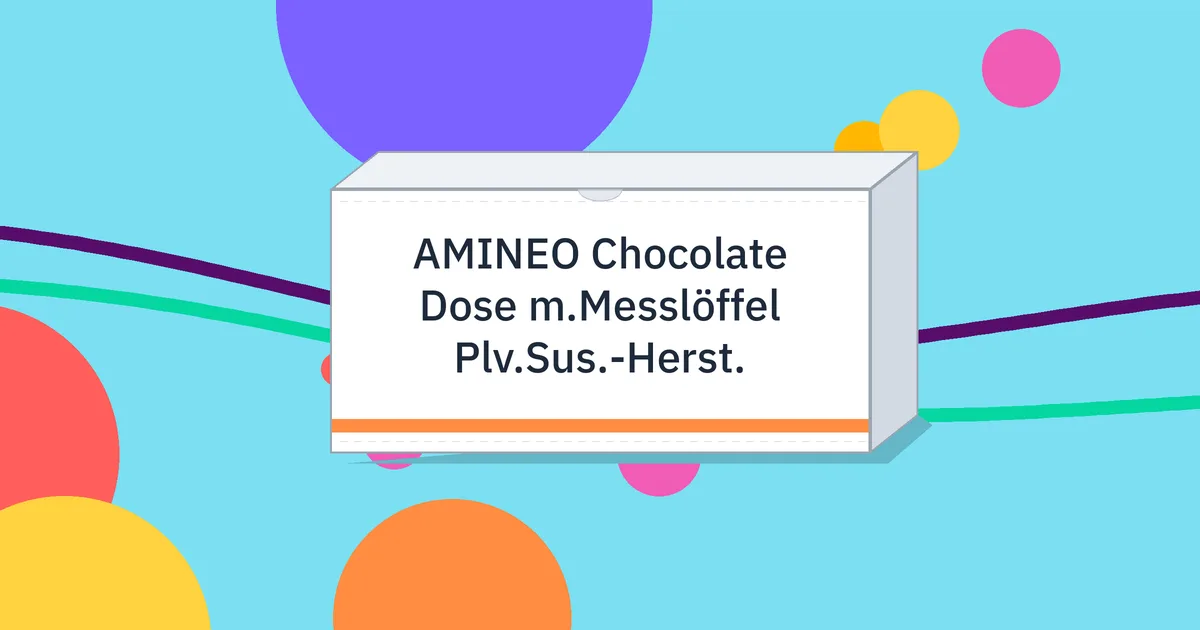 Symbolbild: Packung mit der Aufschrift AMINEO Chocolate Dose m.Messlöffel Plv.Sus.-Herst. (PZN 11880458) – Verfügbarkeit und Bezug in Apotheken in Frankfurt am Main